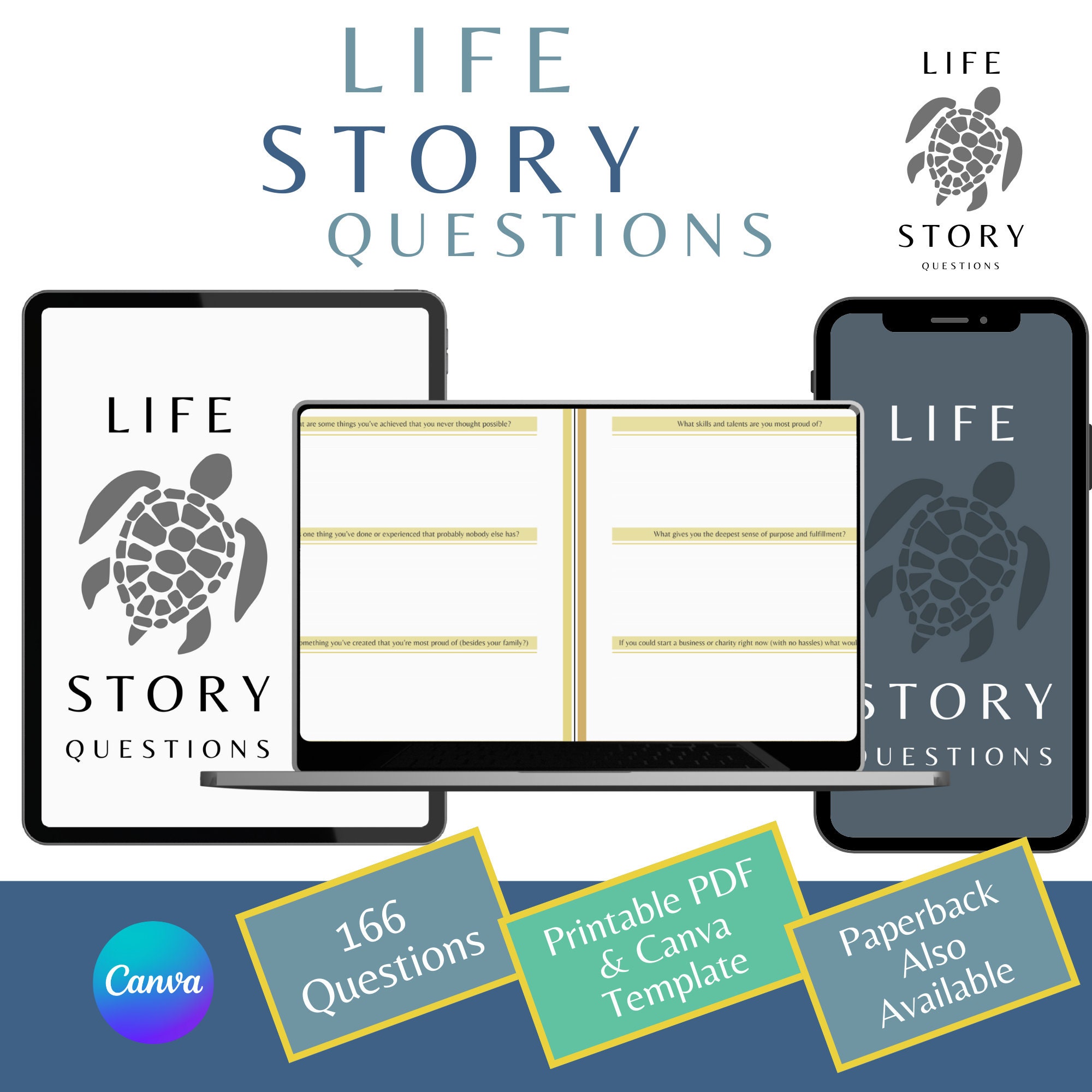 Life Story QUESTIONS - BOOK Template - 166 Questions ~ Ready to Print ...