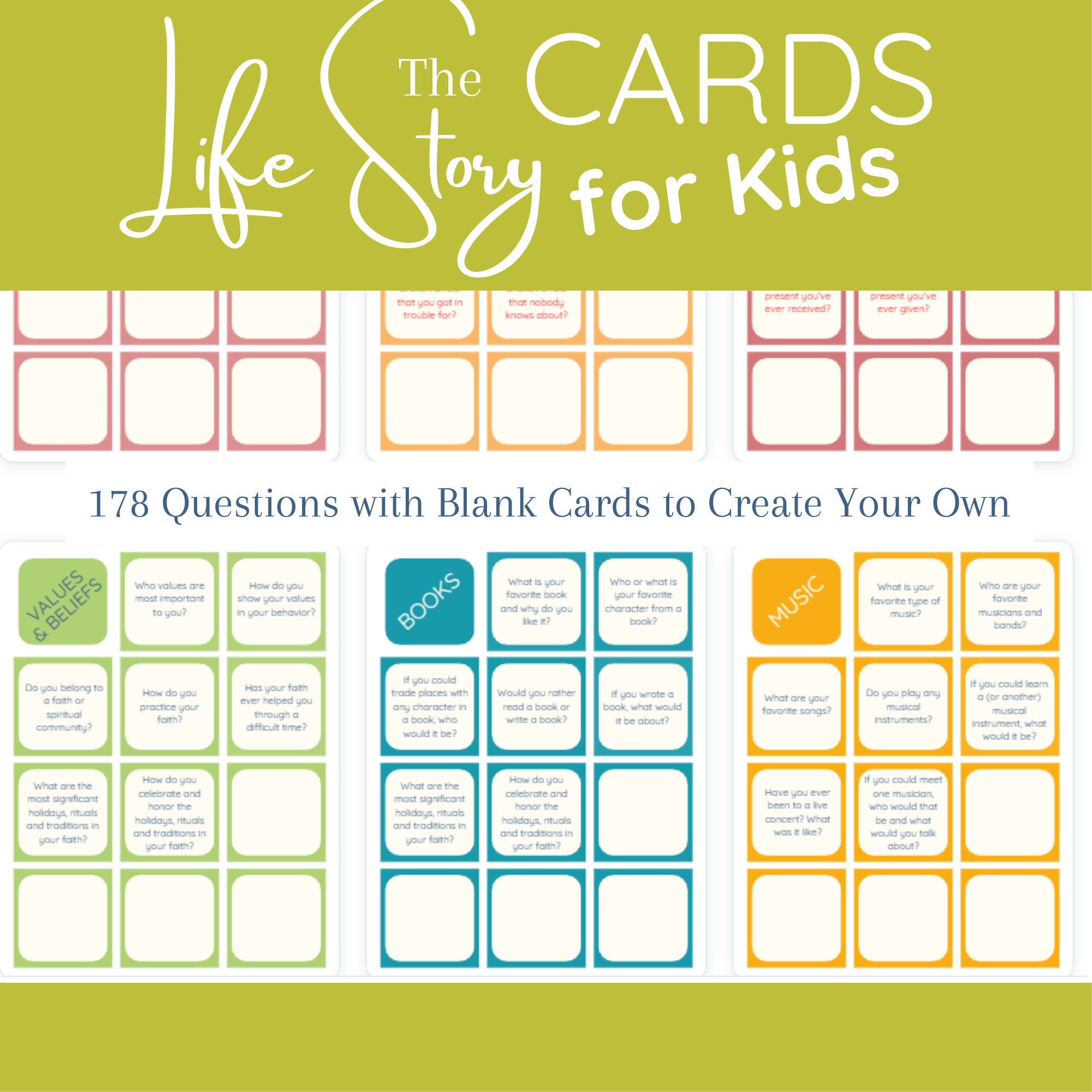 The Life Story CARDS for KIDS Fun Colorful Original 178 Questions 25 ...
