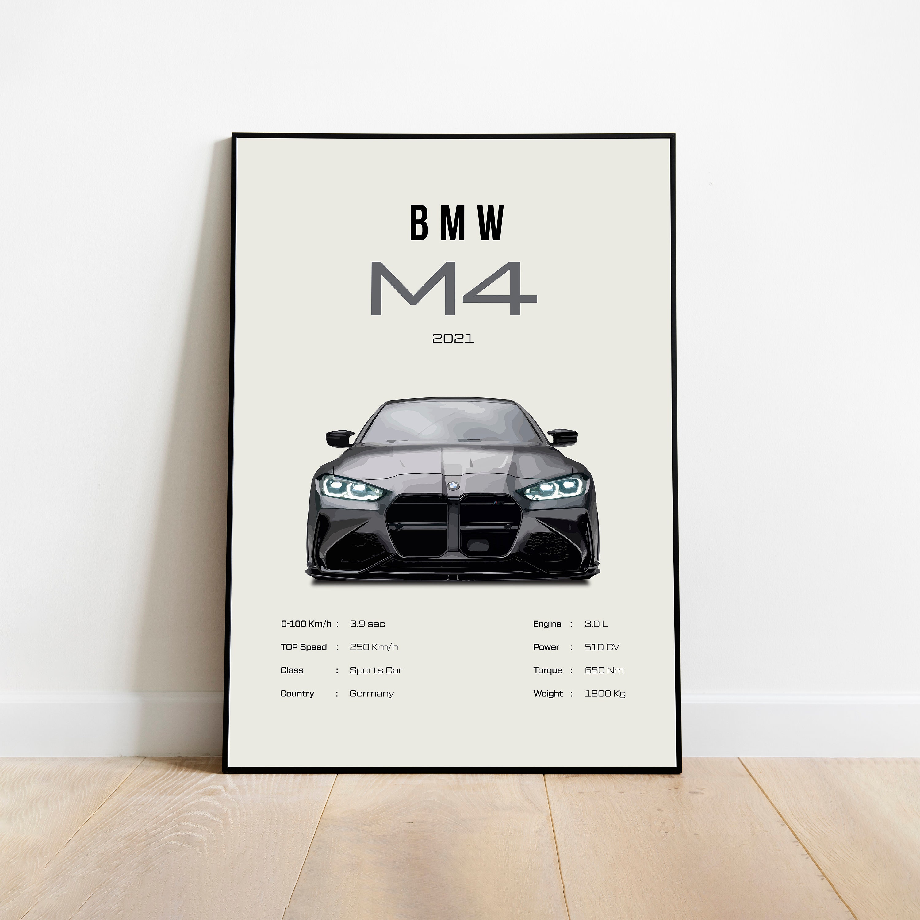2021 BMW M4 Front Illustration Poster Digital Download Wall Art for ...