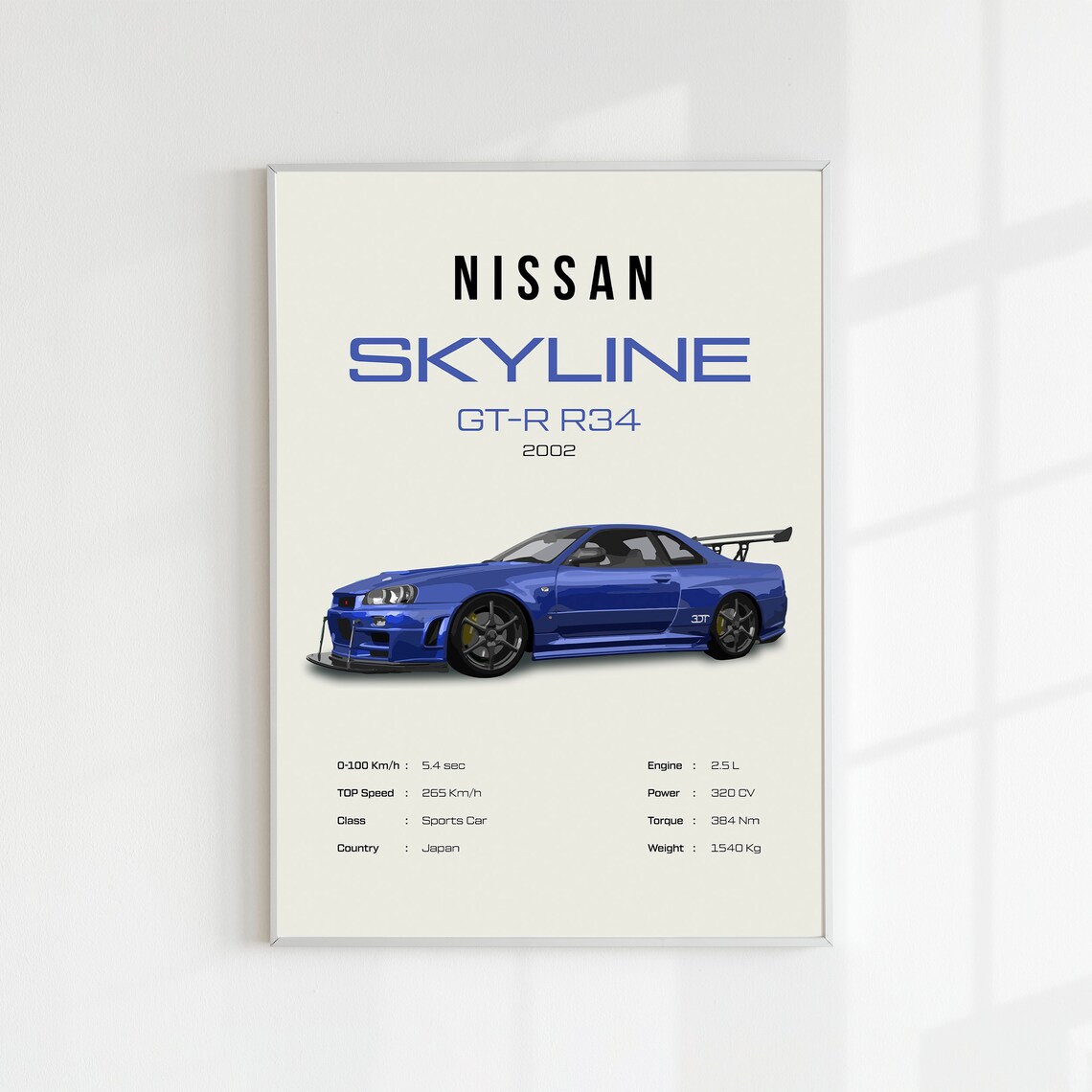2002 Nissan Skyline GT-R Poster Digital Download Wall Art for Kids Boys ...