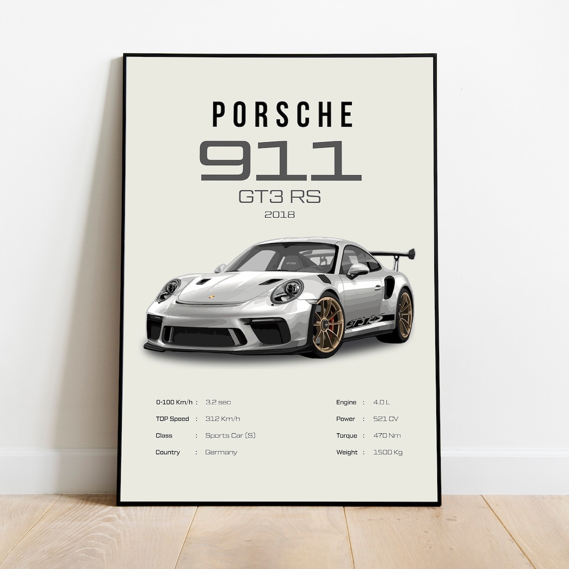 Porsche 911 GT3 RS Poster Prints Wall Art for Kids Boys Room Decor ...
