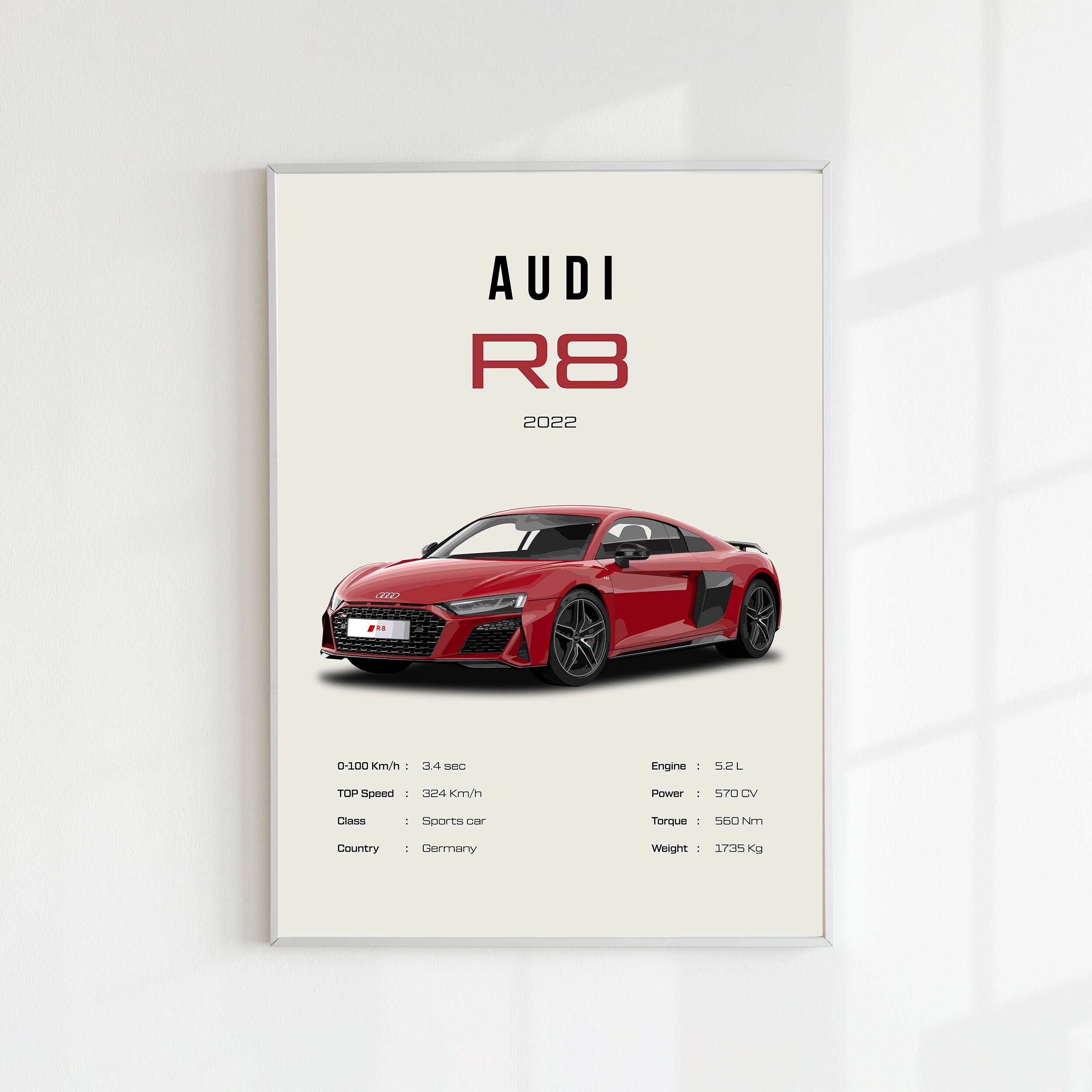 2022 Audi R8 Poster Digital Download Wall Art for Kids Boys Room Decor ...