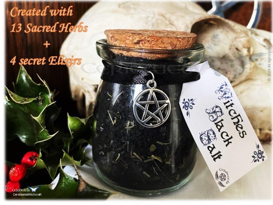 Witches Black Salt Potion Jar With Cork Stopper Reversal Magic Samhain ...