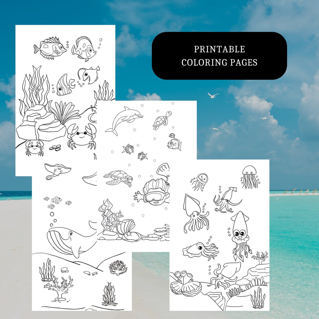 10pcs Coloring Pages Theme Underwater Adventure Easy for Kids - Etsy