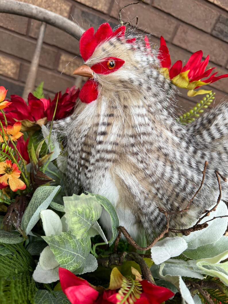 Farmhouse Rooster Centerpiece: Egg Basket With Sunflowers & Greenery - Etsy
