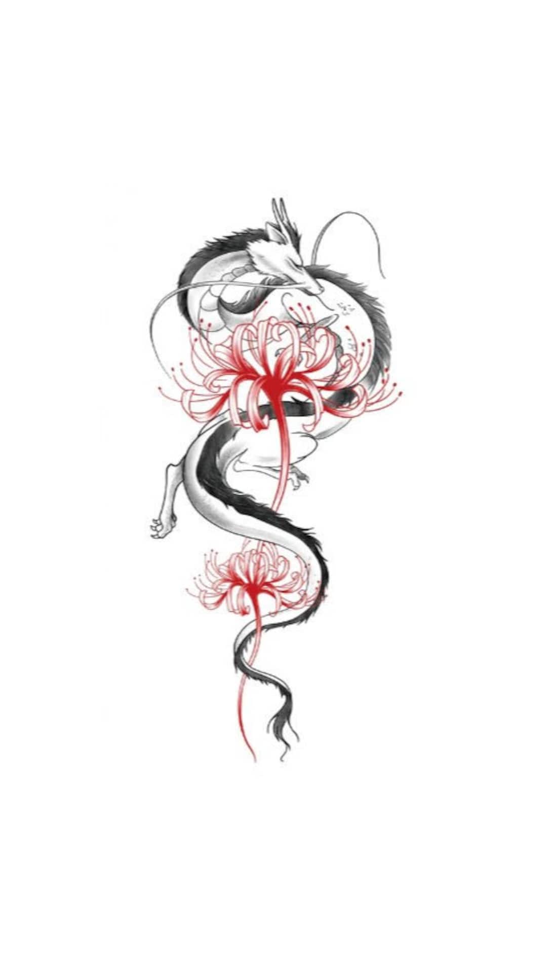 Fiery Bloom: Dragon With Red Flower Temporary Tattoo - Etsy