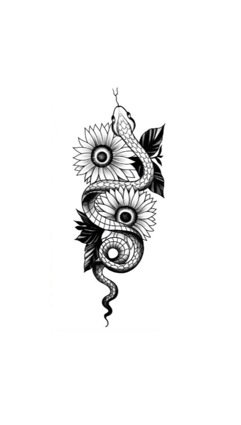 Sunflower Serpent - Temporary Tattoo - Etsy