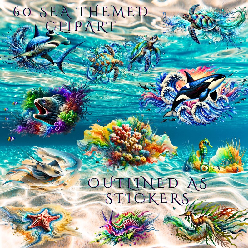 Aquatic Beauty - 60 Digital Stickers Pack - Etsy