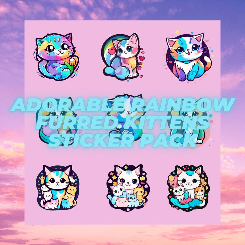 Adorable Rainbow-furred Kittens, Digital Sticker Pack - Etsy