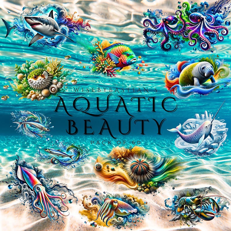 Aquatic Beauty - 60 Digital Stickers Pack - Etsy