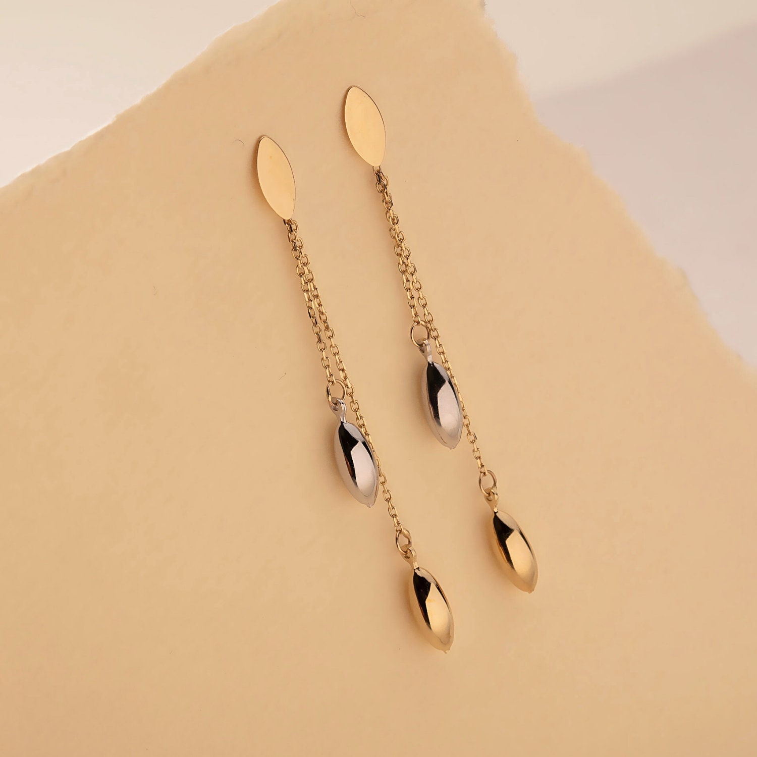 14K Solid Gold Drop Earrings for Women Dainty Dangle Station Earrings ...