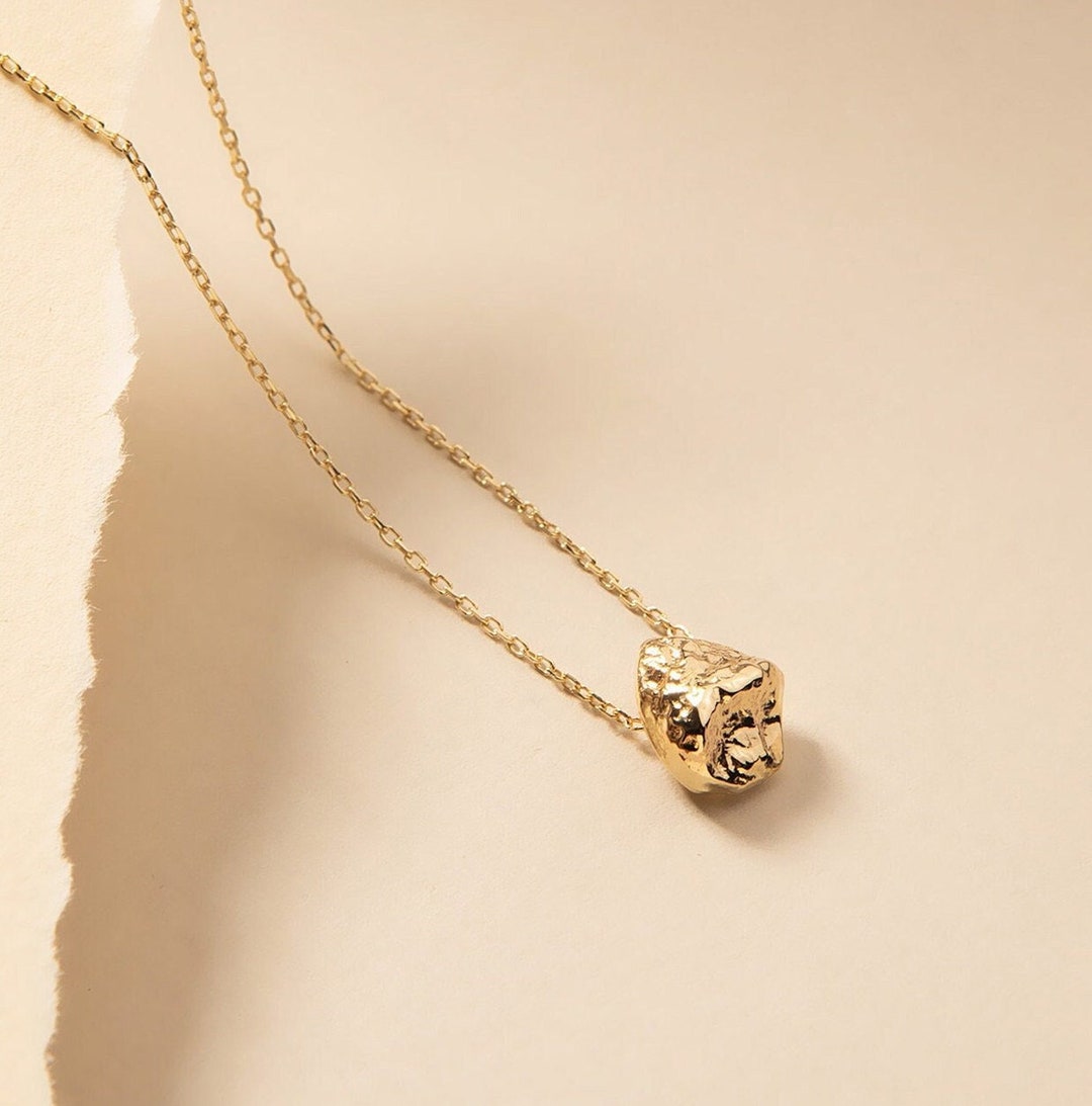 Pebble Necklace in 14K Solid Gold 14K Real Gold Chain Minimalist ...