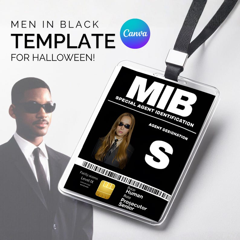 MIB Badge Template: Editable Canva ID Card | Easy Halloween Costume, ID ...