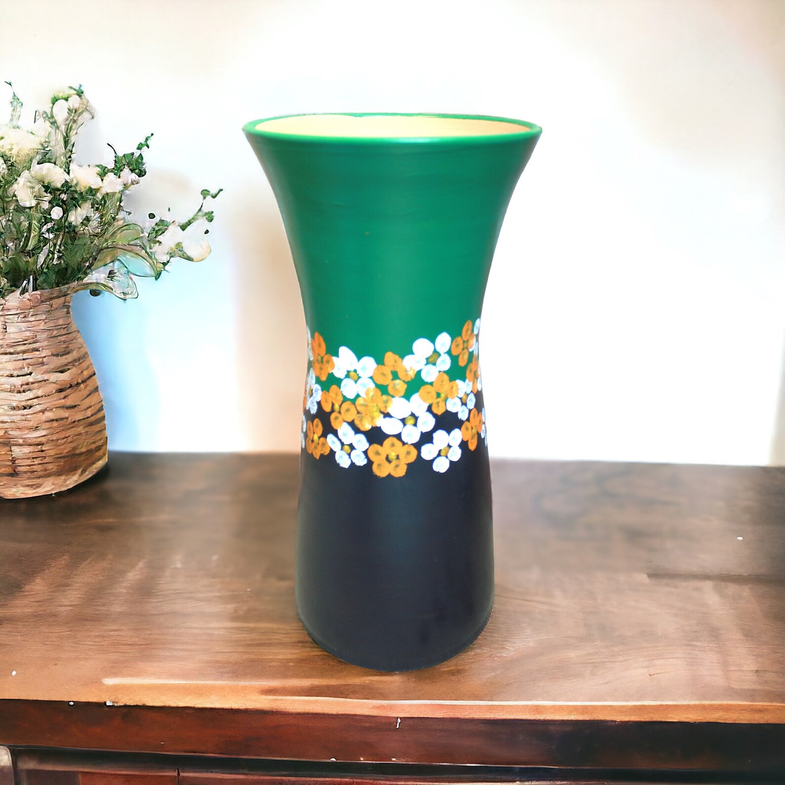 Handmade Green Daisy Ceramic Vase: Handpainted Floral Decor - Etsy