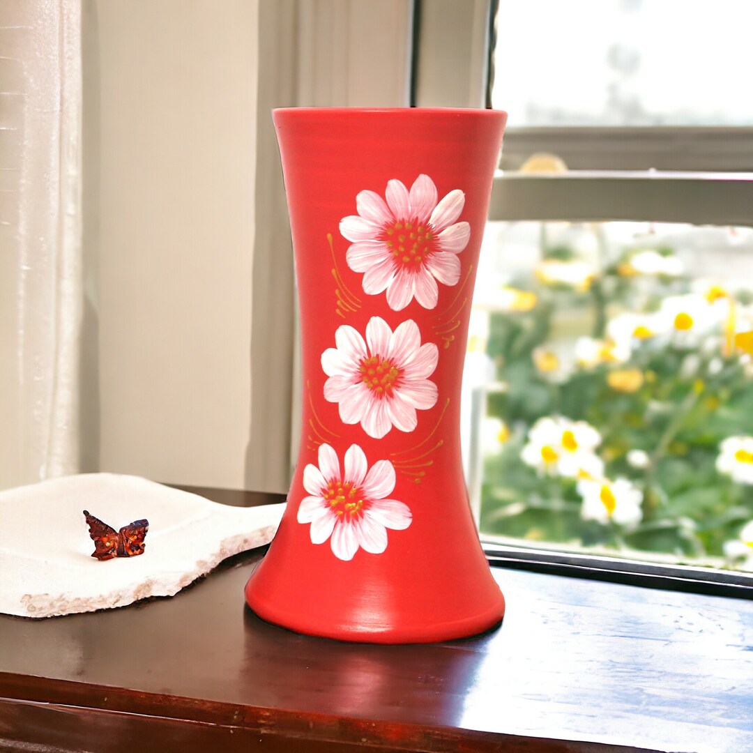 Red Daisy Vase, Flower Vases, New Home Gift, Spring Decor, Gifts for ...