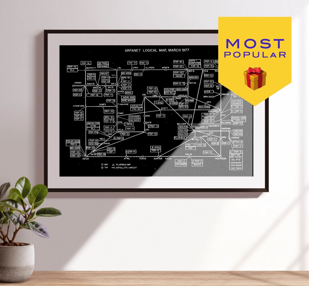 Map of the Whole Internet 1977 ARPANET Digital Download (black and ...