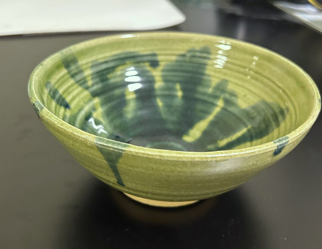 Oribe Glazed Bowl With Dark-green Splash - Etsy