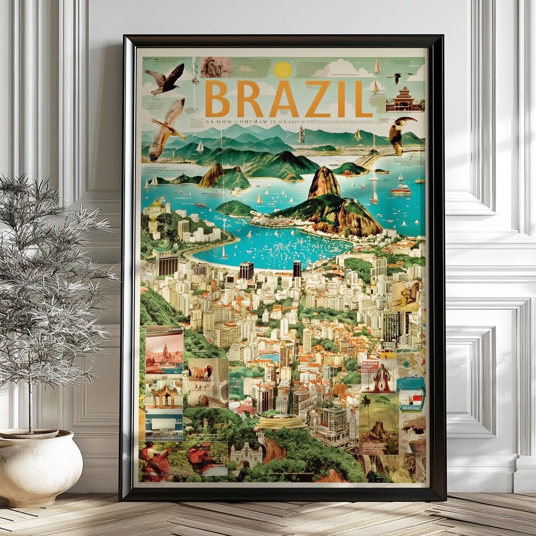 Vibrant Brazil Collage Wall Art Print Vintage Brazilian Architecture ...