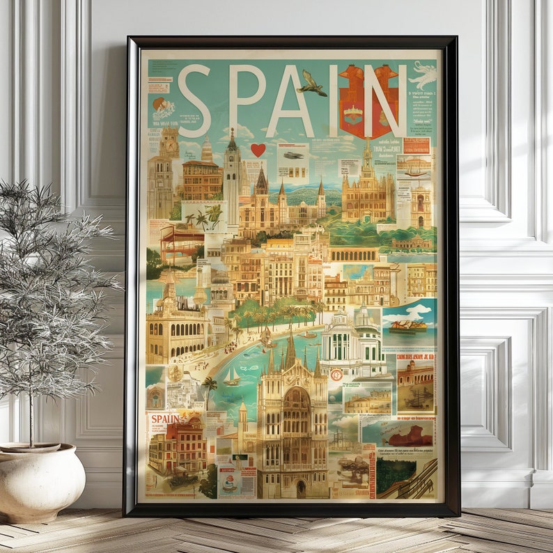 Vibrant Spain Collage Wall Art Print Vintage Spanish Architecture and ...