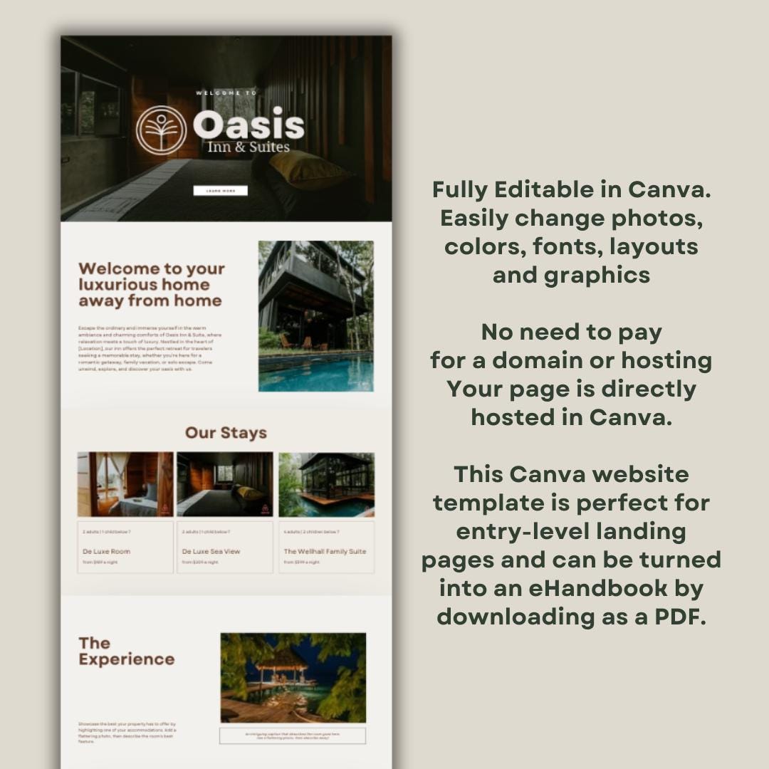 Oasis Hospitality Brand | Canva Website & Social Media Templates for ...