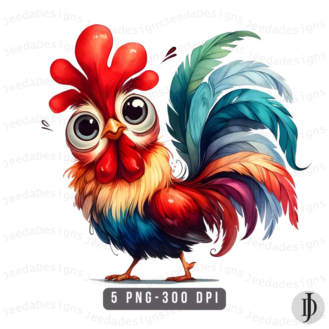 5 Funny Roosters Clipart PNG, Chicken, Watercolor Cartoons Clipart ...