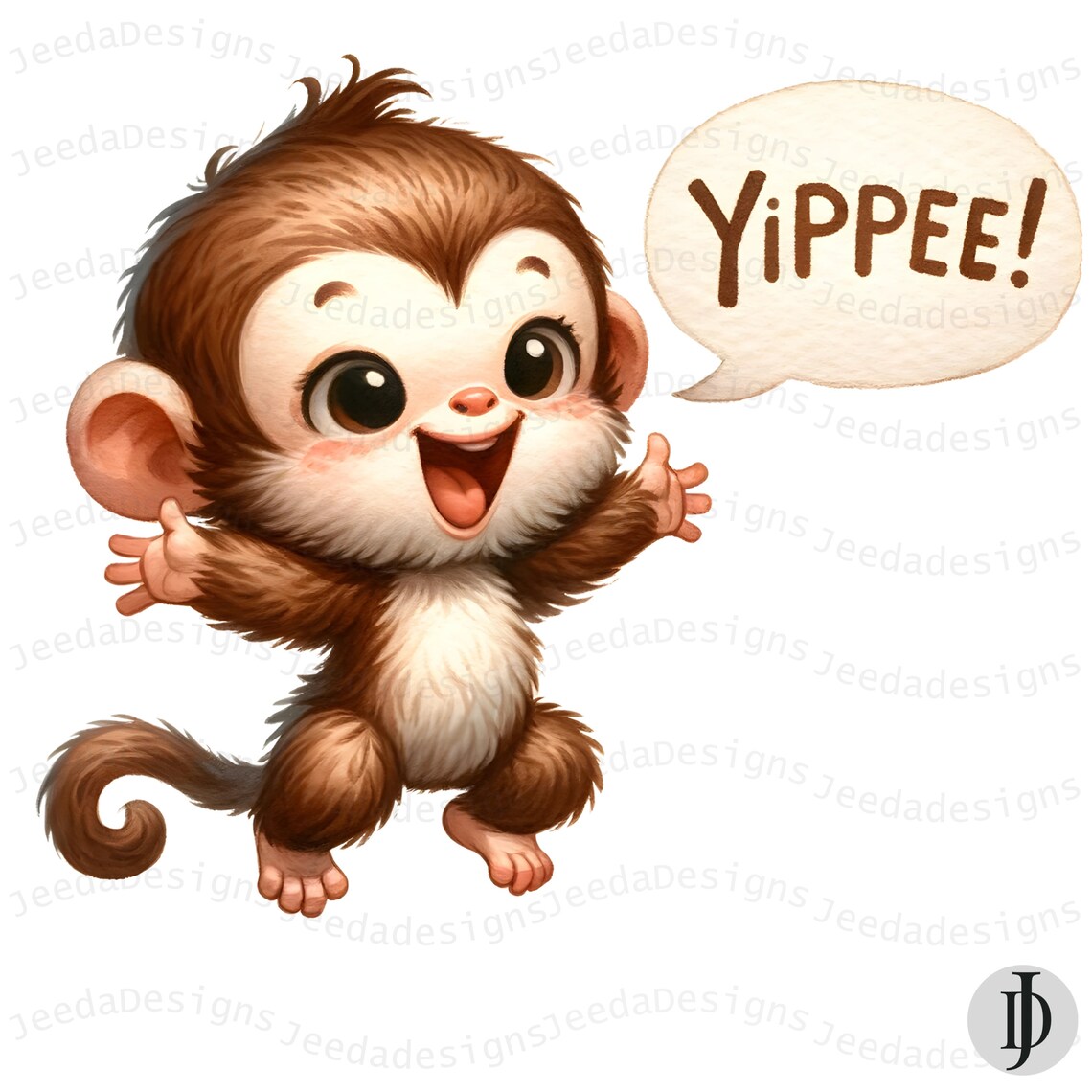 5 Funny Little Monkey Animal Clipart PNG, Watercolor Cartoons Clipart ...