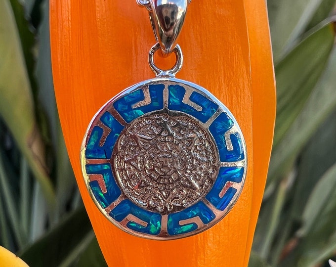 Aztec Calendar Necklace Sterling Silver Australian Opal Aztec Calendar ...