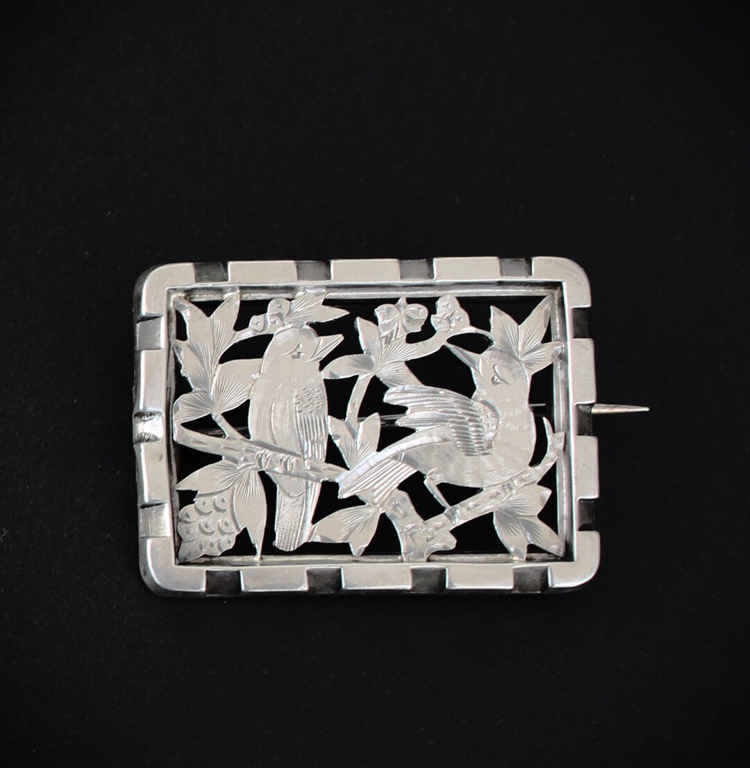 Victorian Hand Engraved Silver Brooch With Birds Decor - Etsy