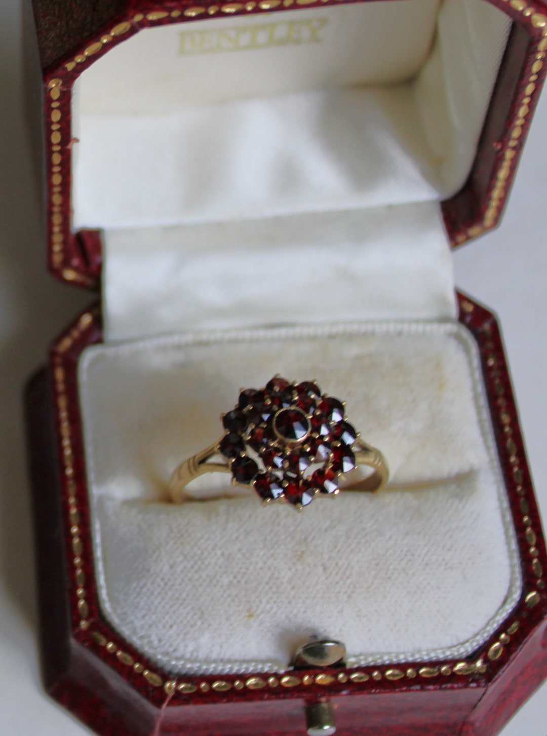 Vintage Gilt Tombak & Garnet Gemstone Cluster Ring Big Size 21 - Etsy