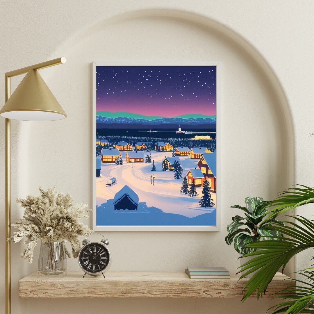 Winter Wonderland Lapland Print Cozy Finnish Village Snowscape Twilight ...