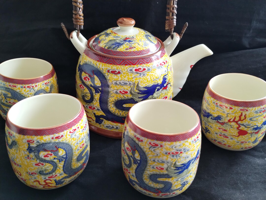 5 Pc Chinese Tea Set W Infuser, One 32 Oz Tea Pot W Lid & Handle , Four ...