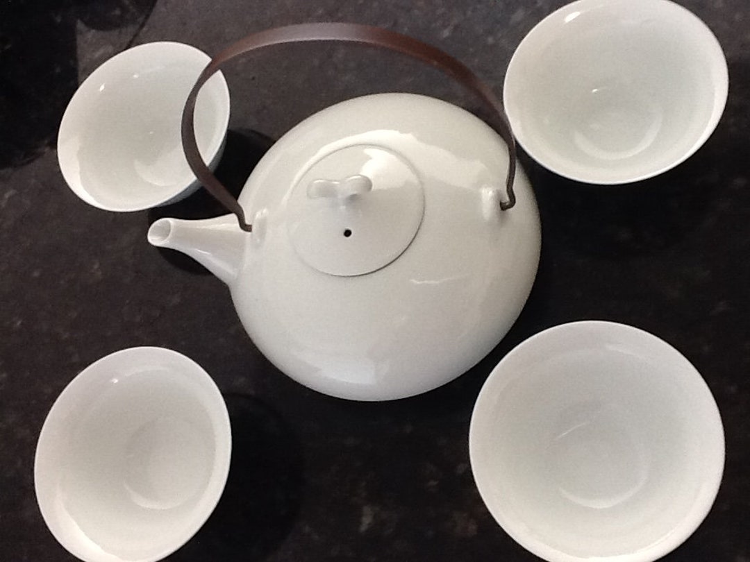 5 Pc White Japanese Tea Set , 1 Tea Pot W Lid and 4 Cups - Etsy