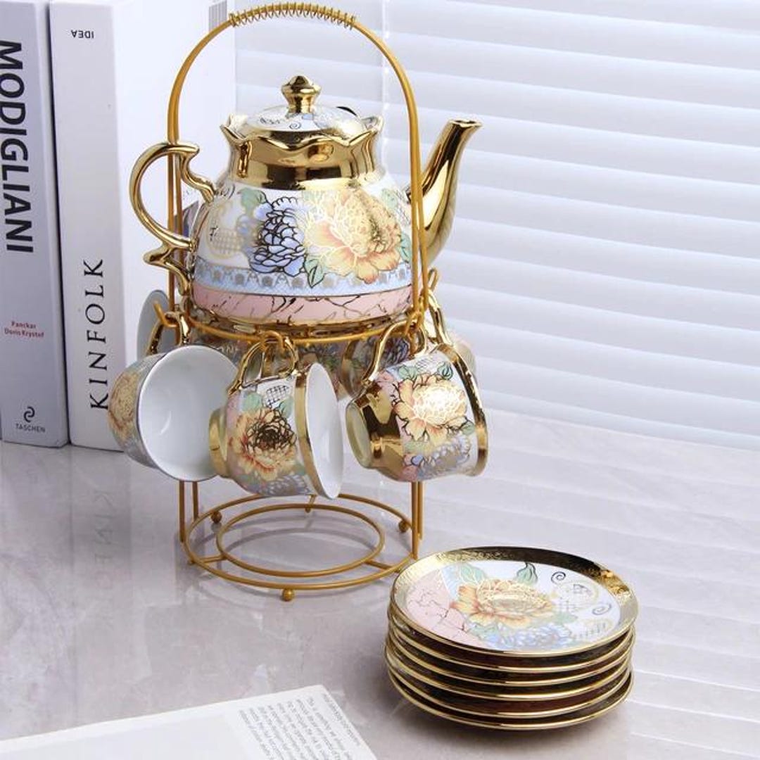 20 Pc Baby Pink Tea Set , 3 Oz Cups Tea Pot 6 Cups 6 Saucers 6 Spoons ...