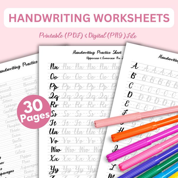 Handwriting Practice Sheets, Printable Handwriting Worksheets, Alphabet ...