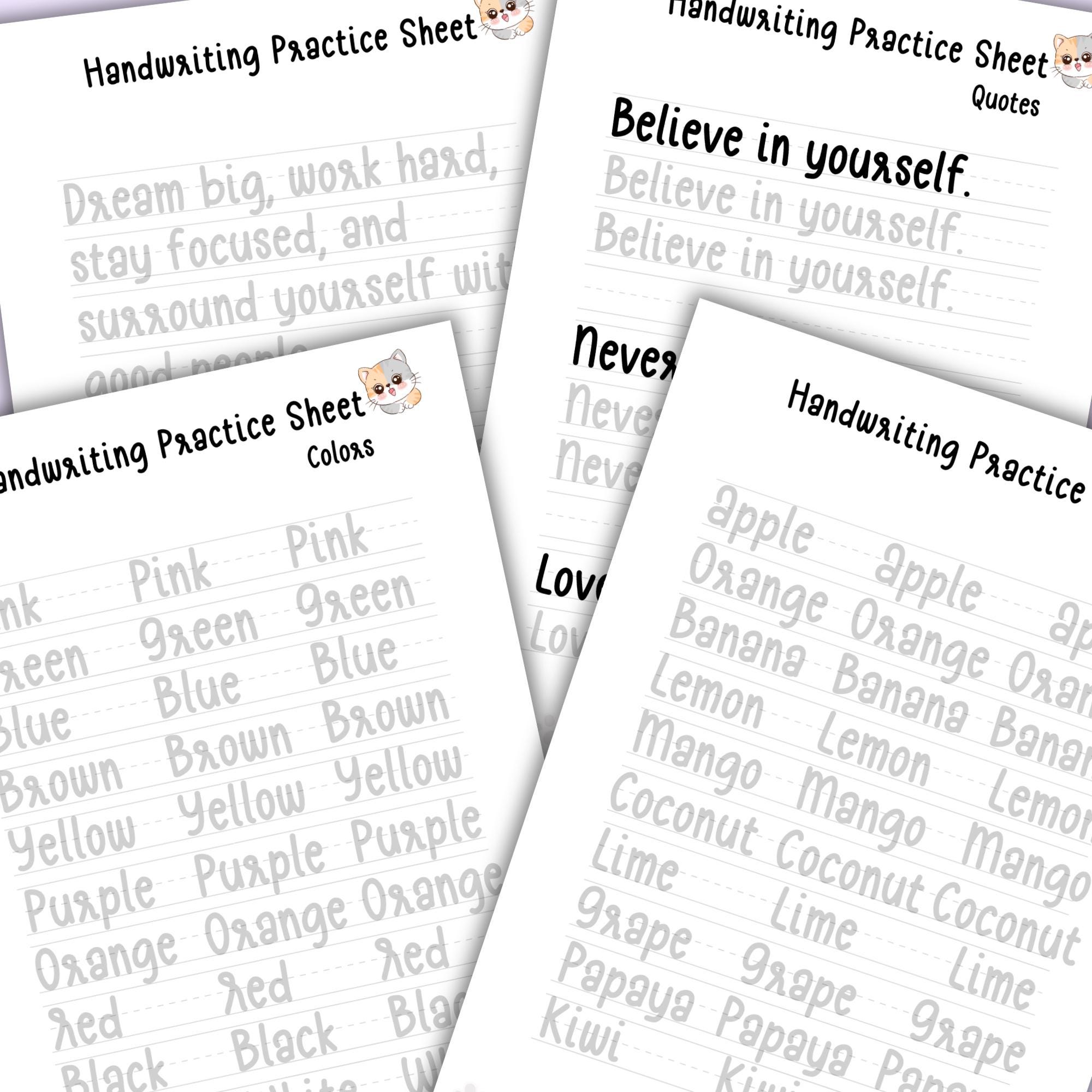 Handwriting Practice Sheets, Printable Handwriting Worksheets, Alphabet ...