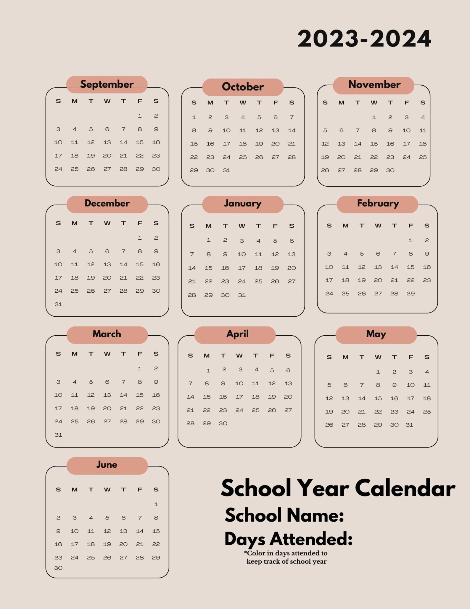 2023-2024 School Year Calendar Digital Download - Etsy
