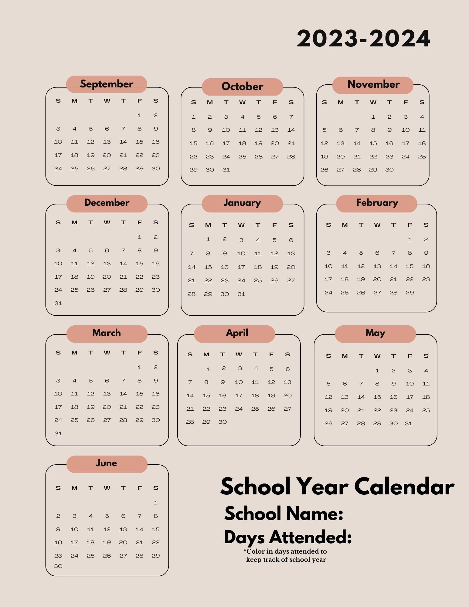 2023-2024 School Year Calendar Digital Download - Etsy