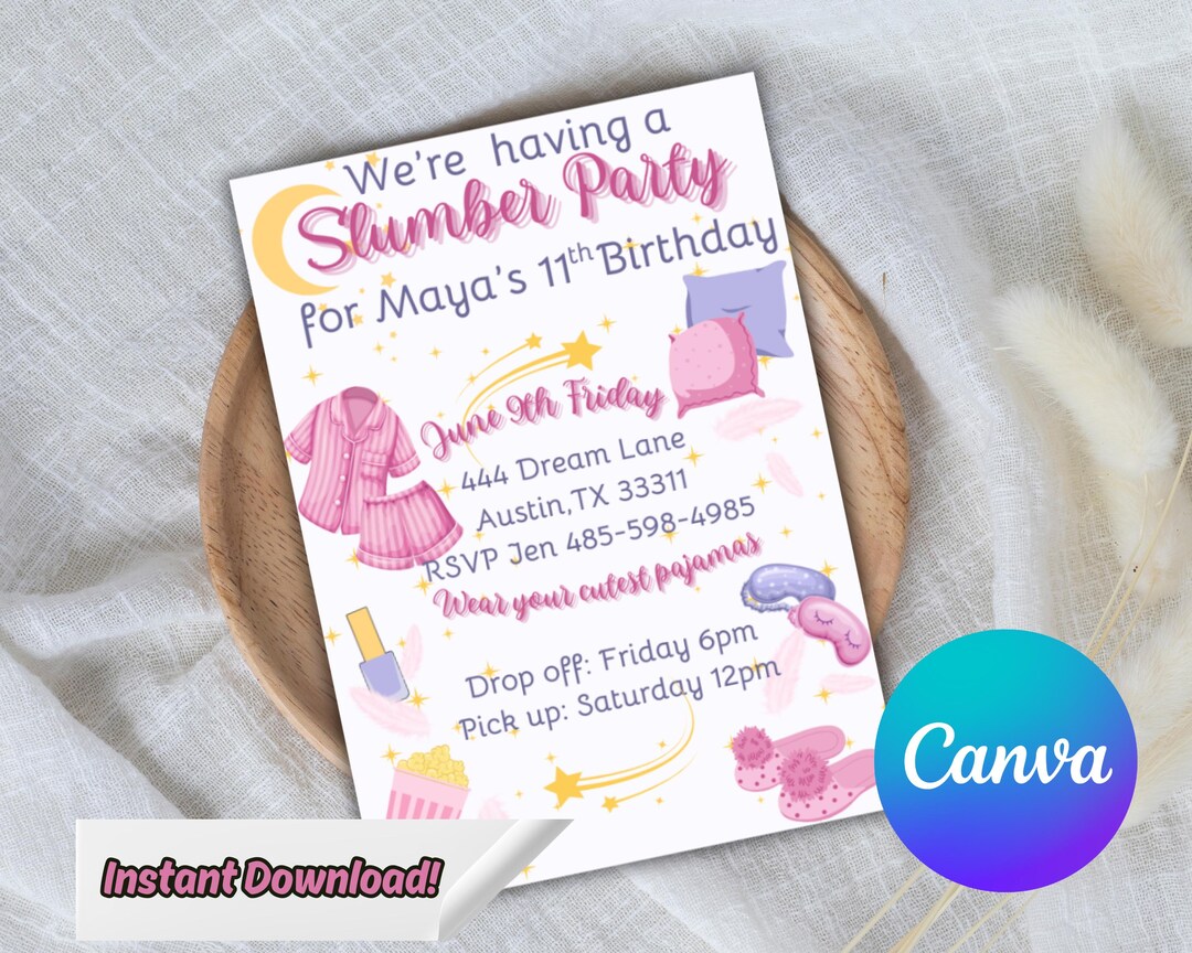 Girls Slumber Party Invitation (digital Download) - Etsy