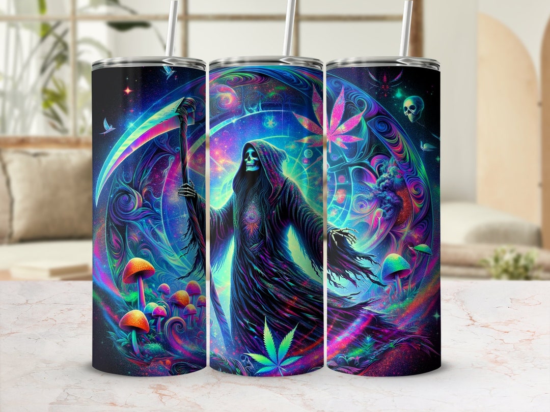 3D Psychedelic Grim Reaper Cannabis 20ozs Skinny Tumbler Wrap Designs ...