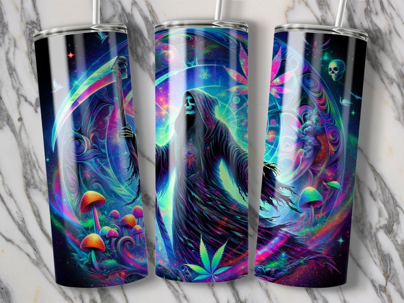 3D Psychedelic Grim Reaper Cannabis 20ozs Skinny Tumbler Wrap Designs ...