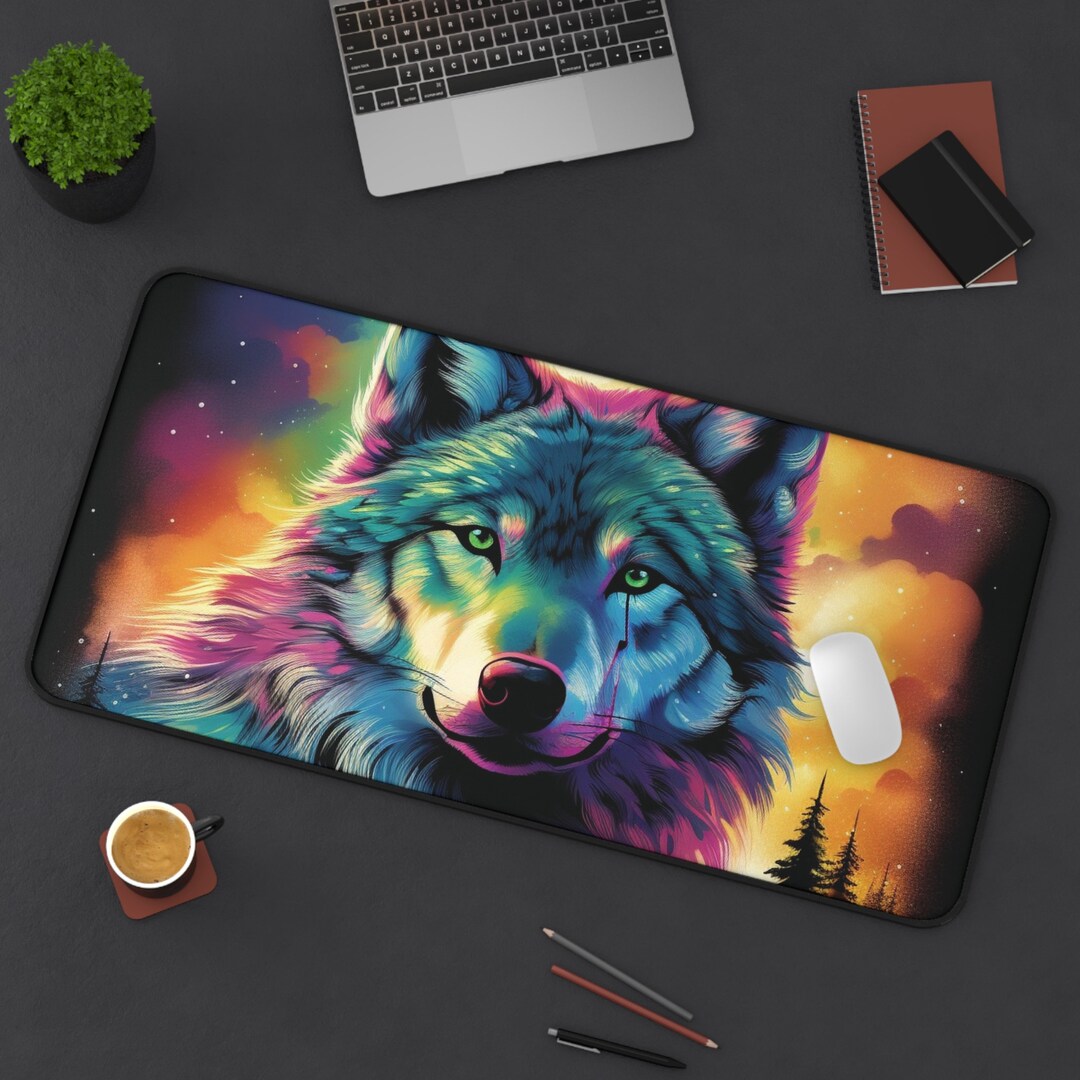 Wolf Desk Mat: Fluorescent Colors Workspace Accessory - Etsy