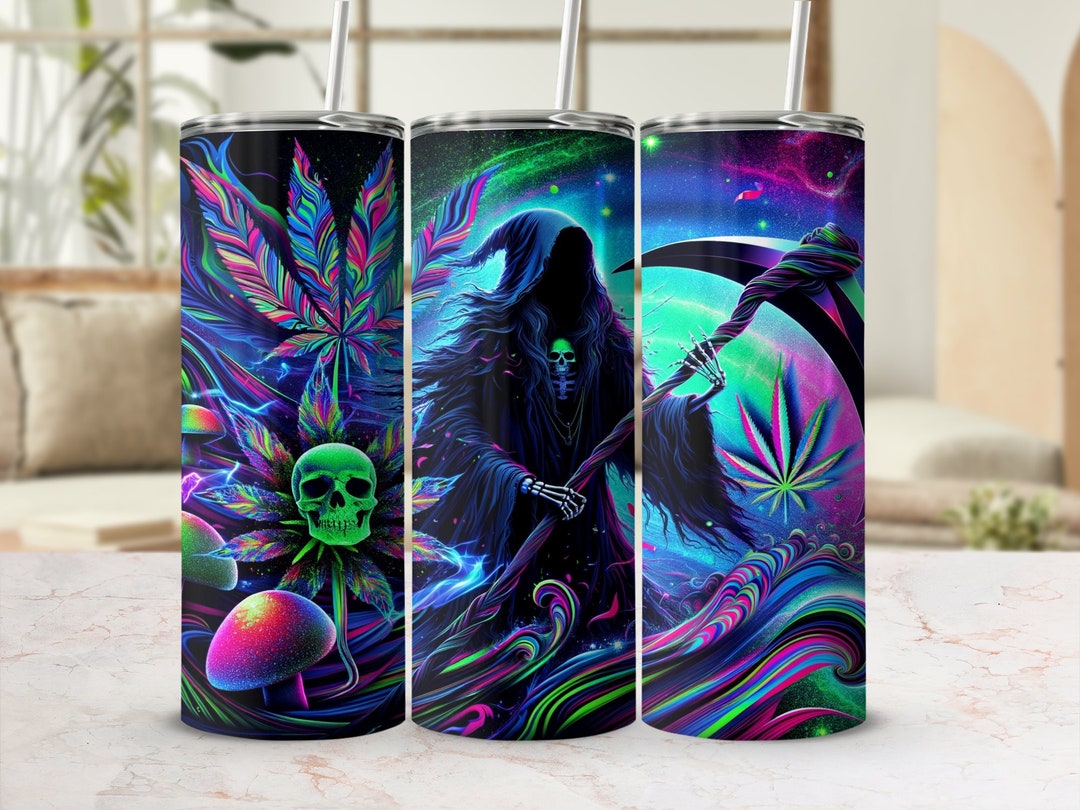 3D Psychedelic Grim Reaper Cannabis 20ozs Skinny Tumbler Wrap Designs ...