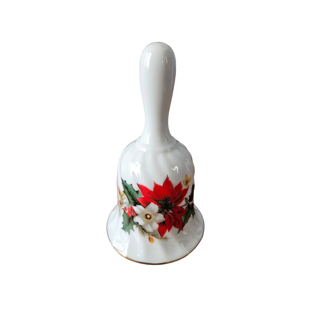 Beautiful Vintage White Porcelain Bell W/red Poinsettia 5" Tall W/gold ...
