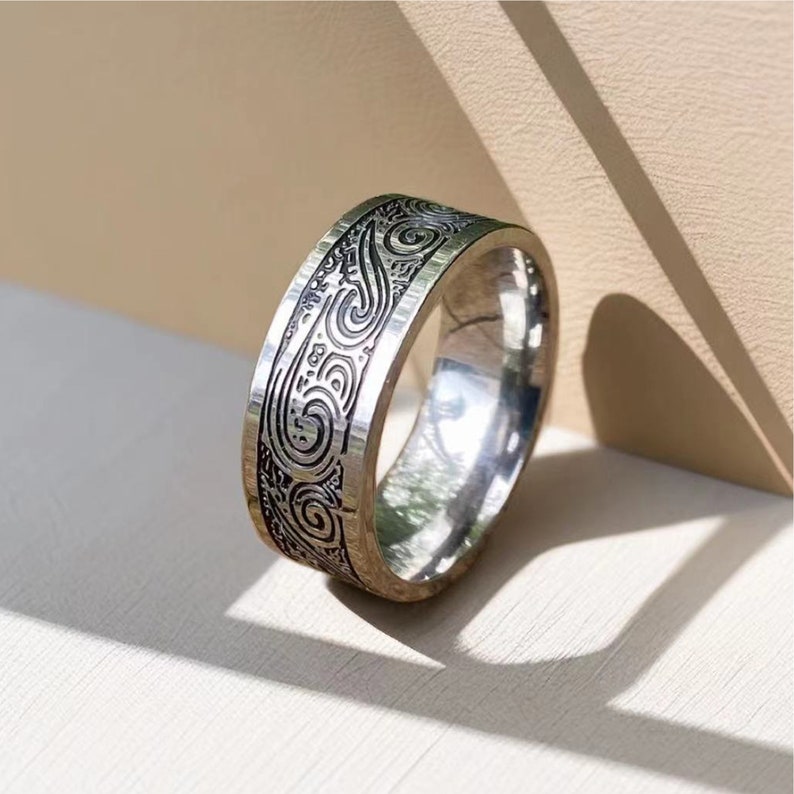 Mens Band Wave Pattern Ring geometric Style Vintage Ring - Etsy