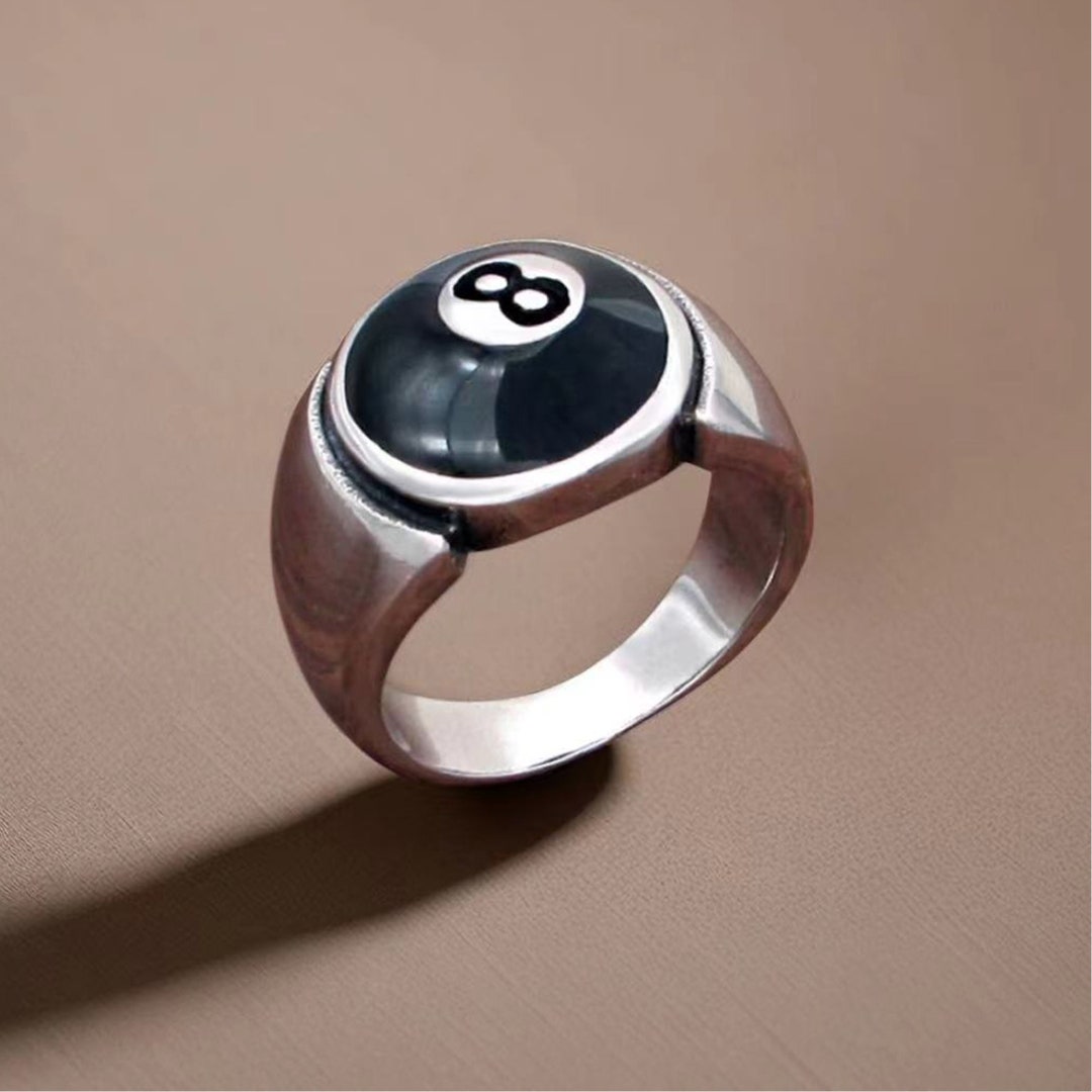 Silver 8 Ball Ring, Lucky 8 Ball Pool Ball Ring, Snooker Pool Silver Ring, Eight Ball Ring, Pool ...