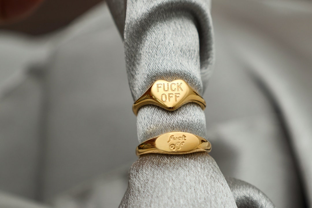 Fuck off Rings, Oval Signet Gold Ring, Signet Ring for Women,gold Gold ...