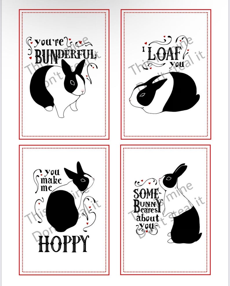 Bunny Rabbit Printable Greeting Cards and Valentines - Etsy