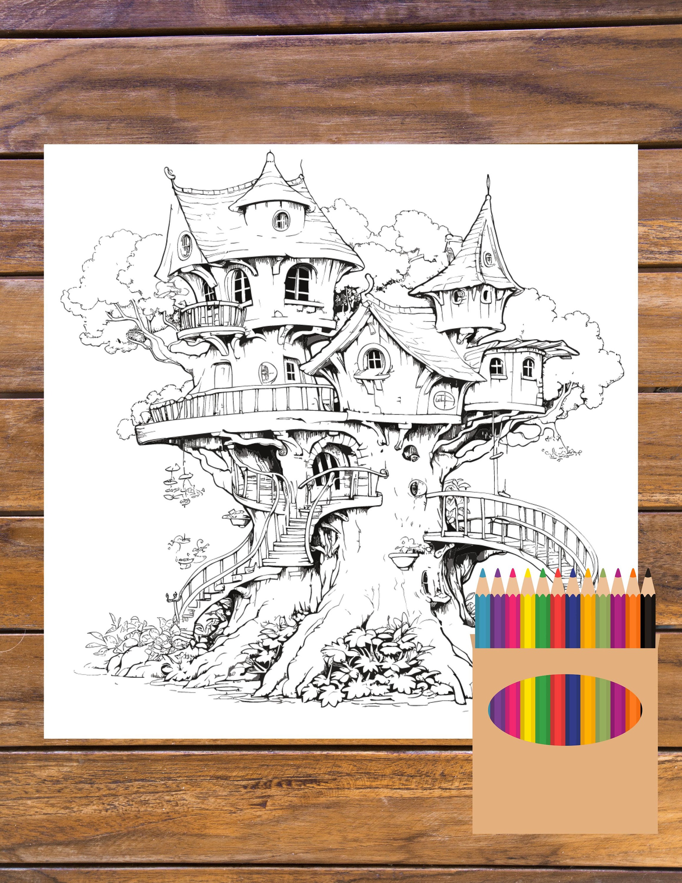 Whimsical Fairy House Coloring Pages Digital Printable - Etsy