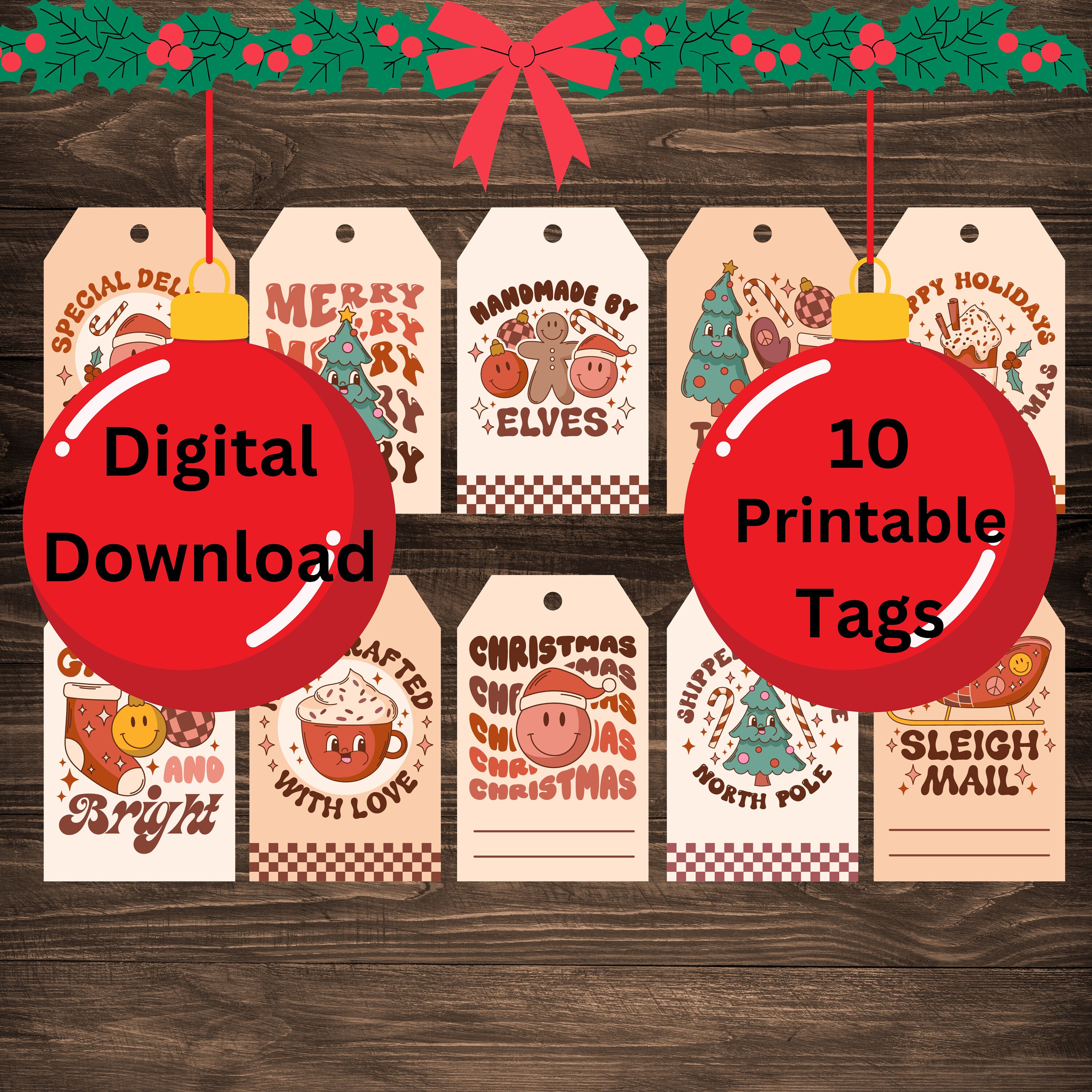 Retro Christmas Printable Gift Tags - Etsy