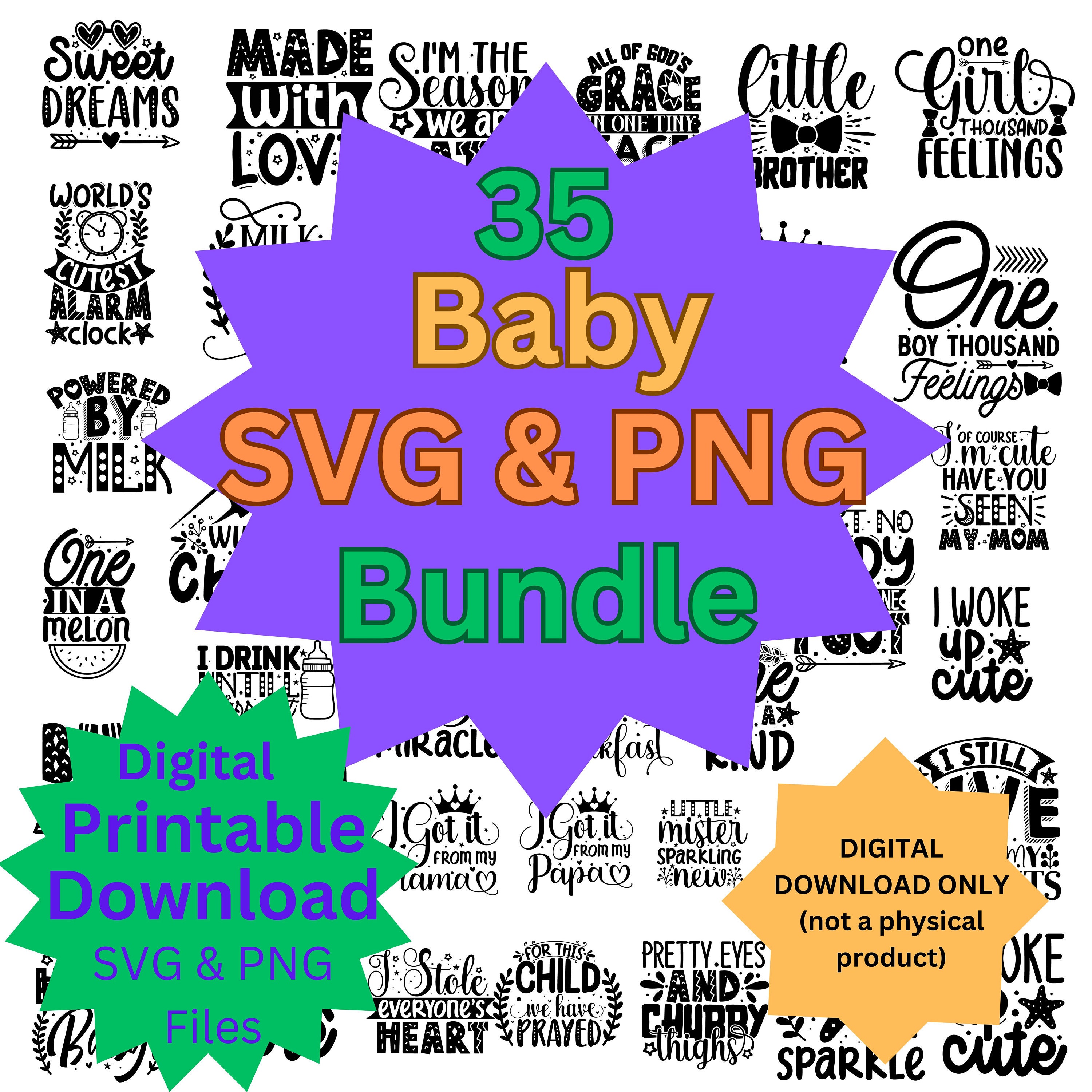 Baby Quotes SVG and PNG Printable Digital Bundle, Baby Sayings SVG and ...